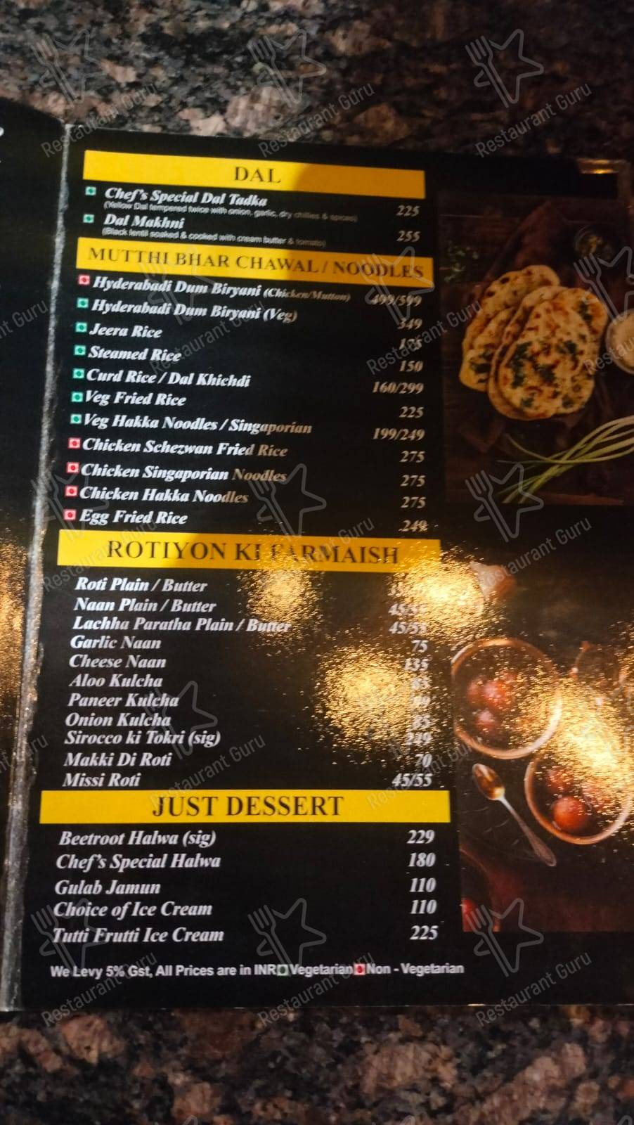 Menu at Sirocco The Roof Top Cafe, Haldwani