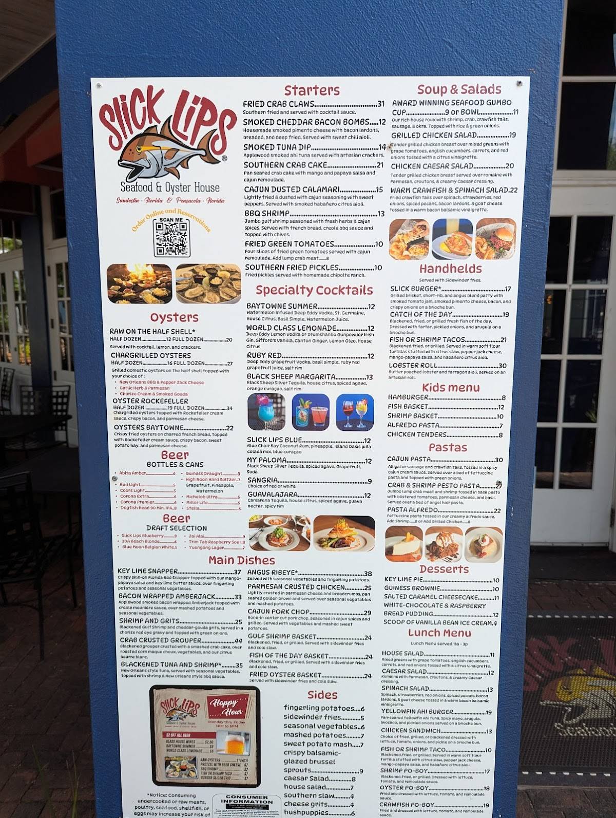 Menu at Slick Lips Seafood & Oyster House restaurant, Miramar Beach