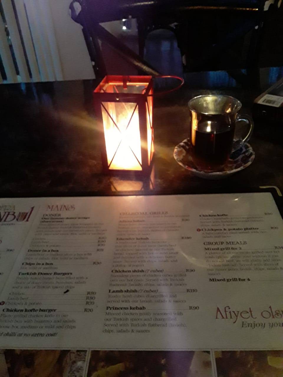 Menu at Sofra Istanbul Florida restaurant, Durban, 245 Florida Rd
