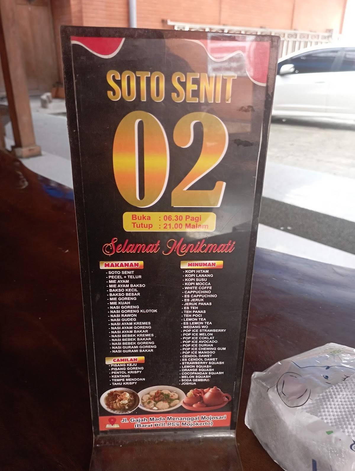 Menu at Soto Senit restaurant, Mojosari