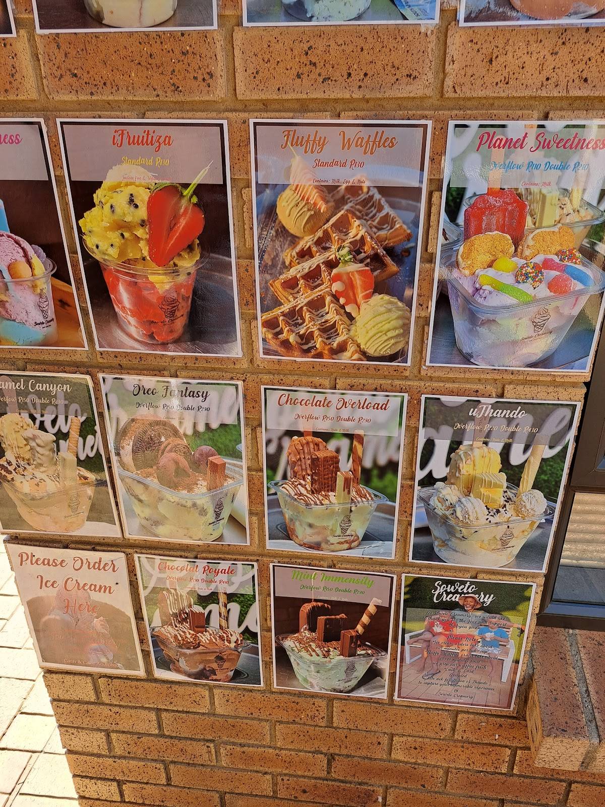 Menu at Soweto Creamery, Soweto