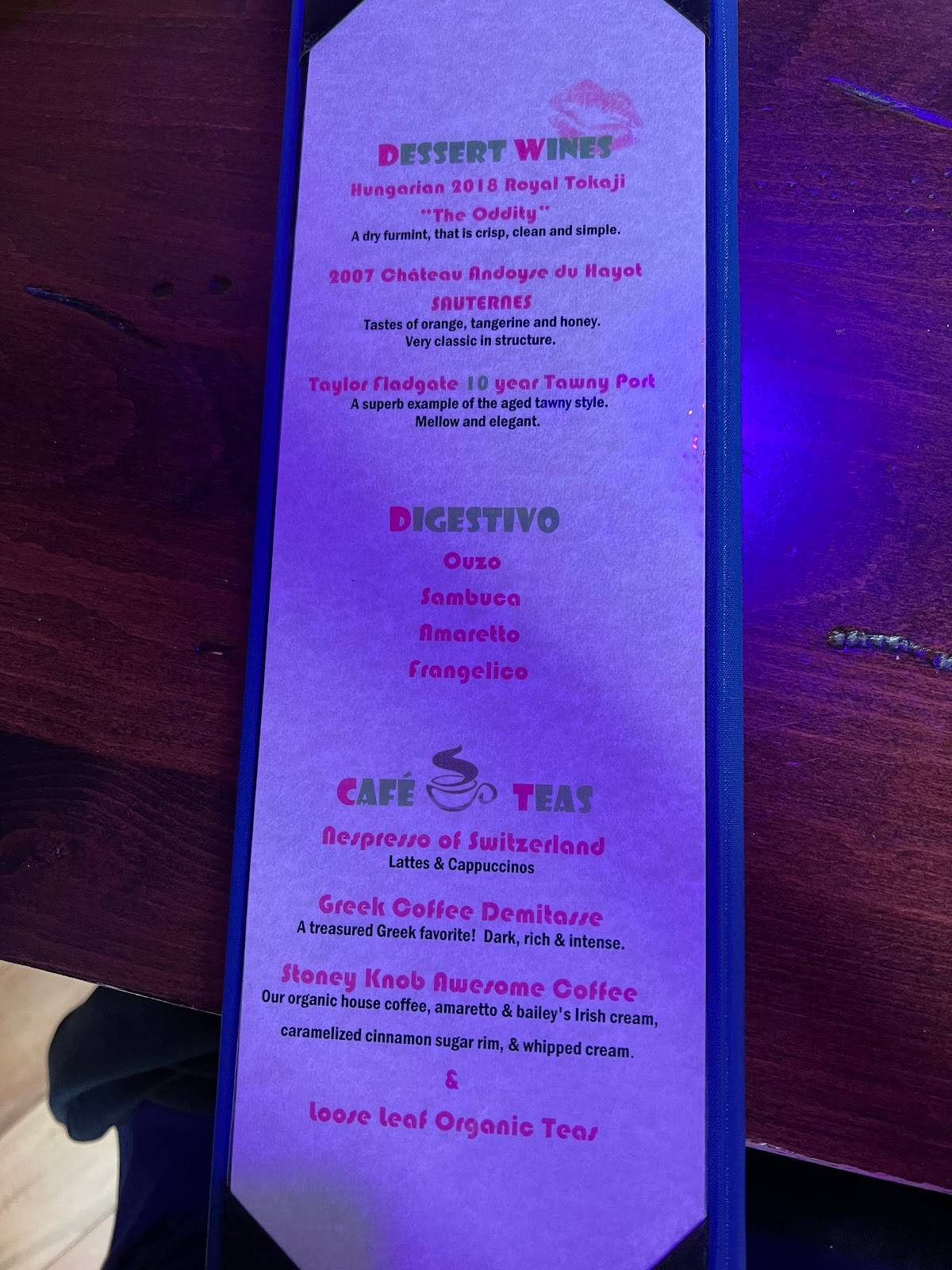 Menu at Stoney Knob Cafe, Weaverville