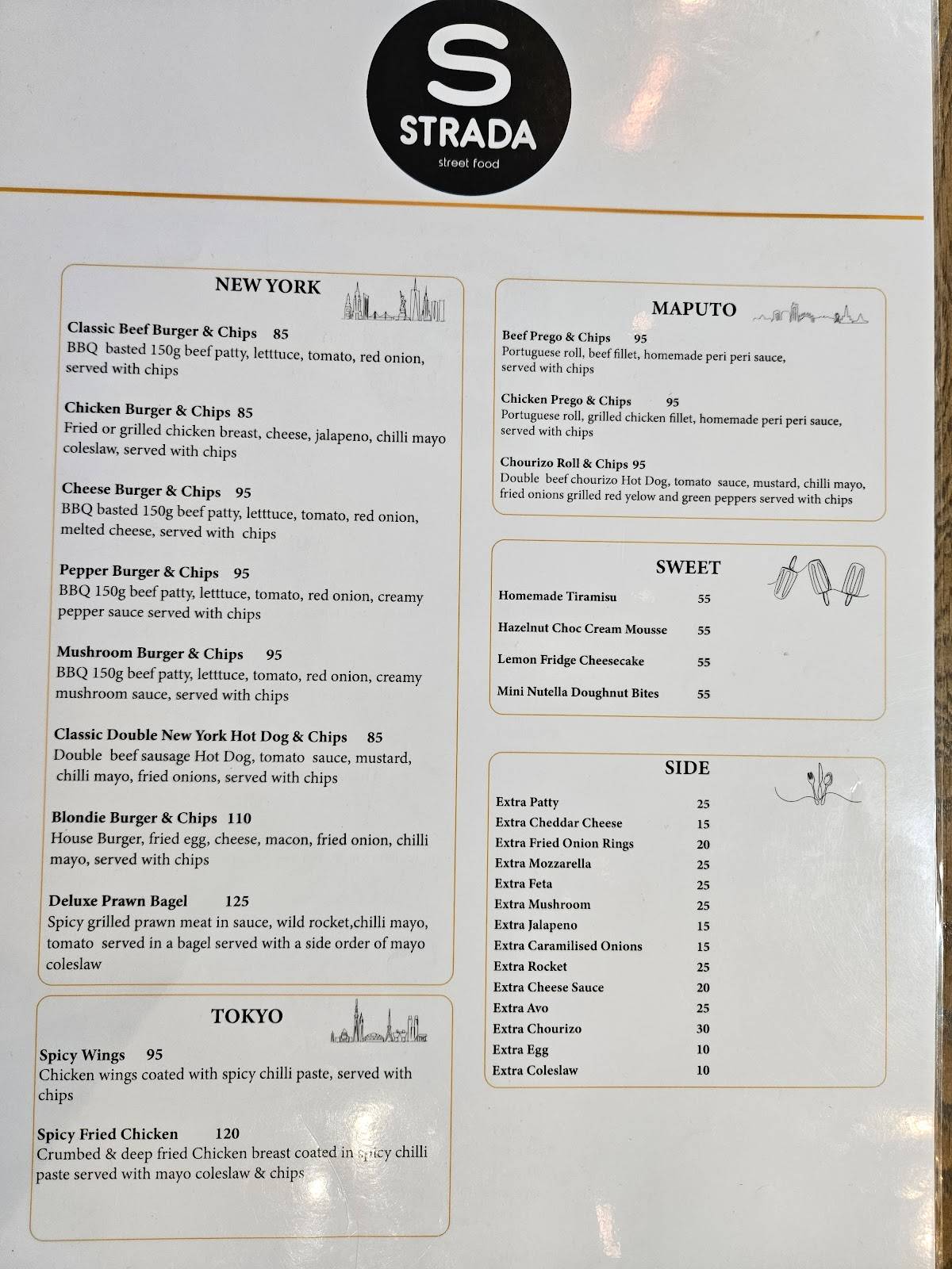Menu at Strada Street Food -Halaal restaurant, Johannesburg