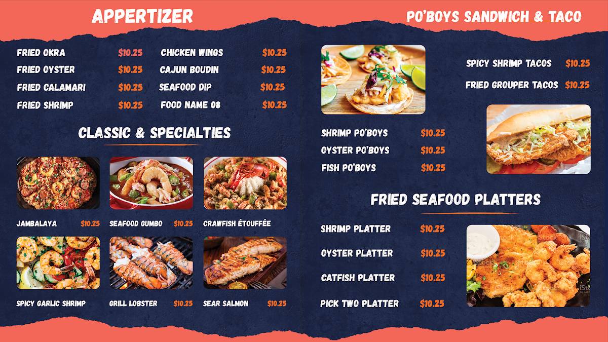 Menu at Street Brothers Seafood restaurant, Nashville