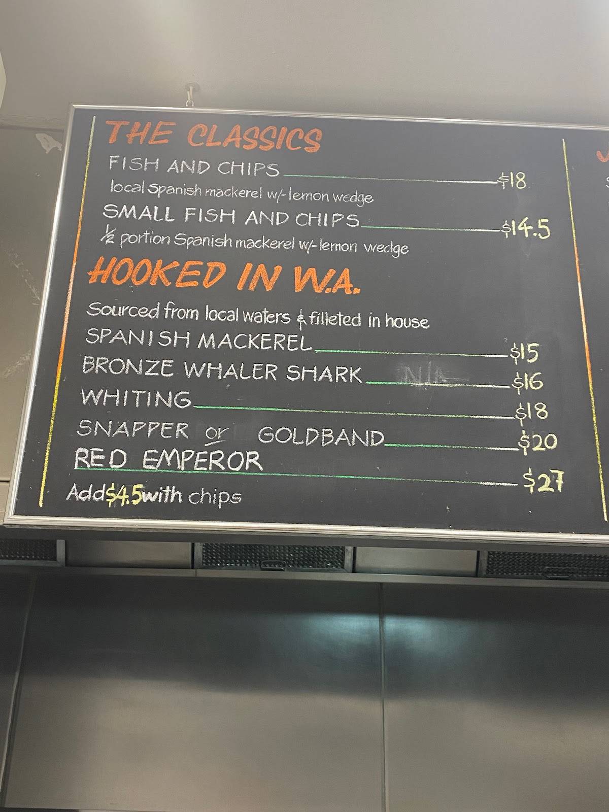 Menu at Subi Fish and Chips restaurant, Subiaco