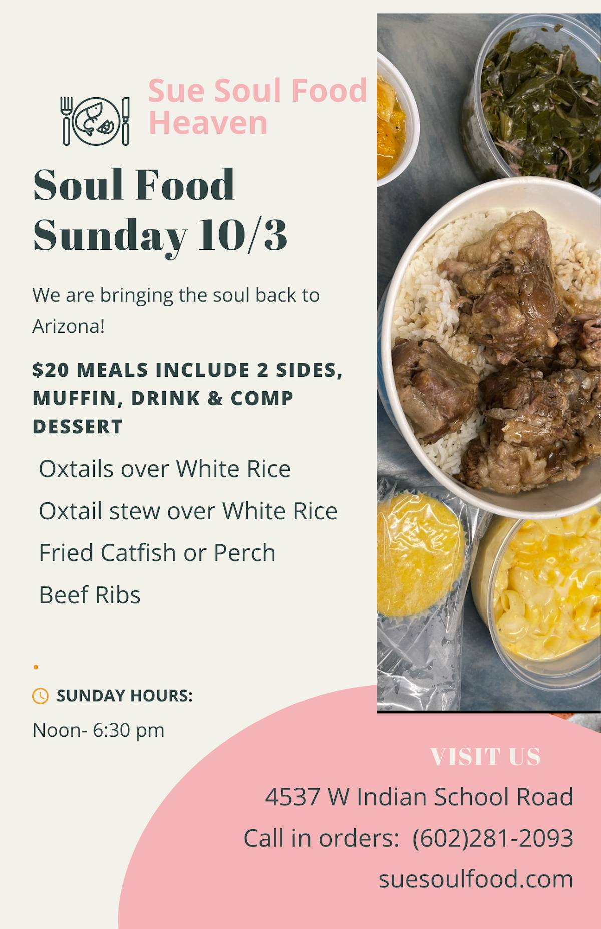 Menu at Sue Soul Food Heaven restaurant, Phoenix