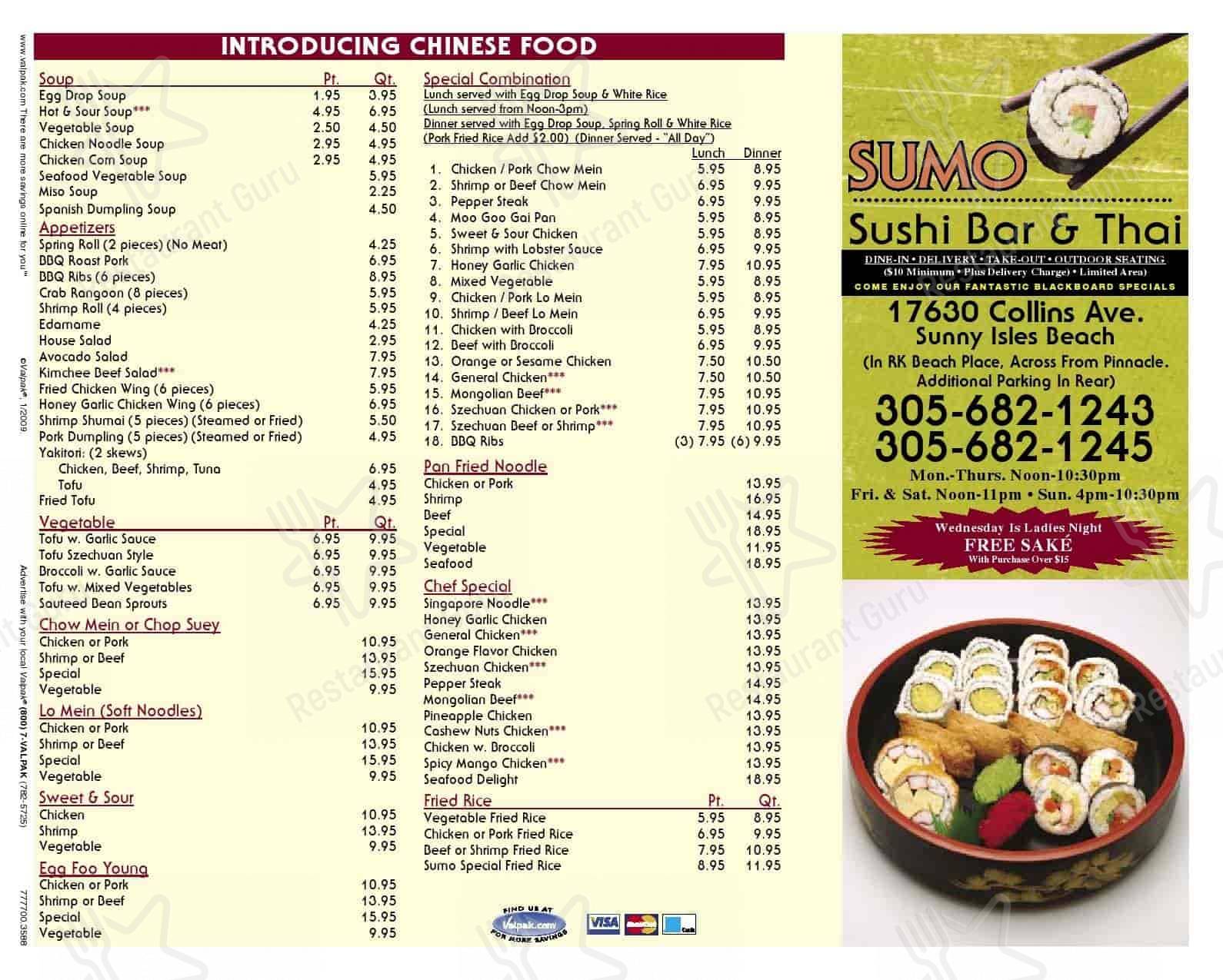 Menu at Sumo Sushi Bar and Grill, Sunny Isles Beach