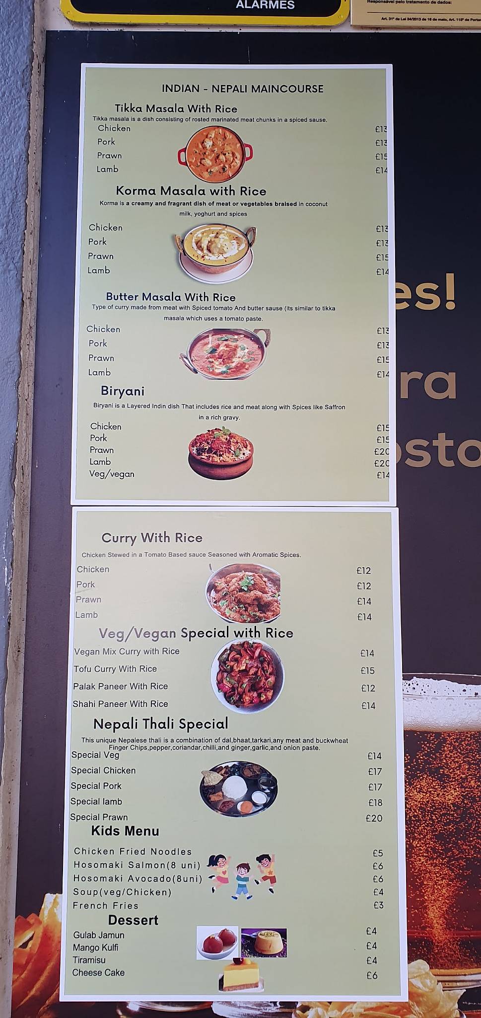 Menu at Sunrise Asian Fusion restaurant, Funchal