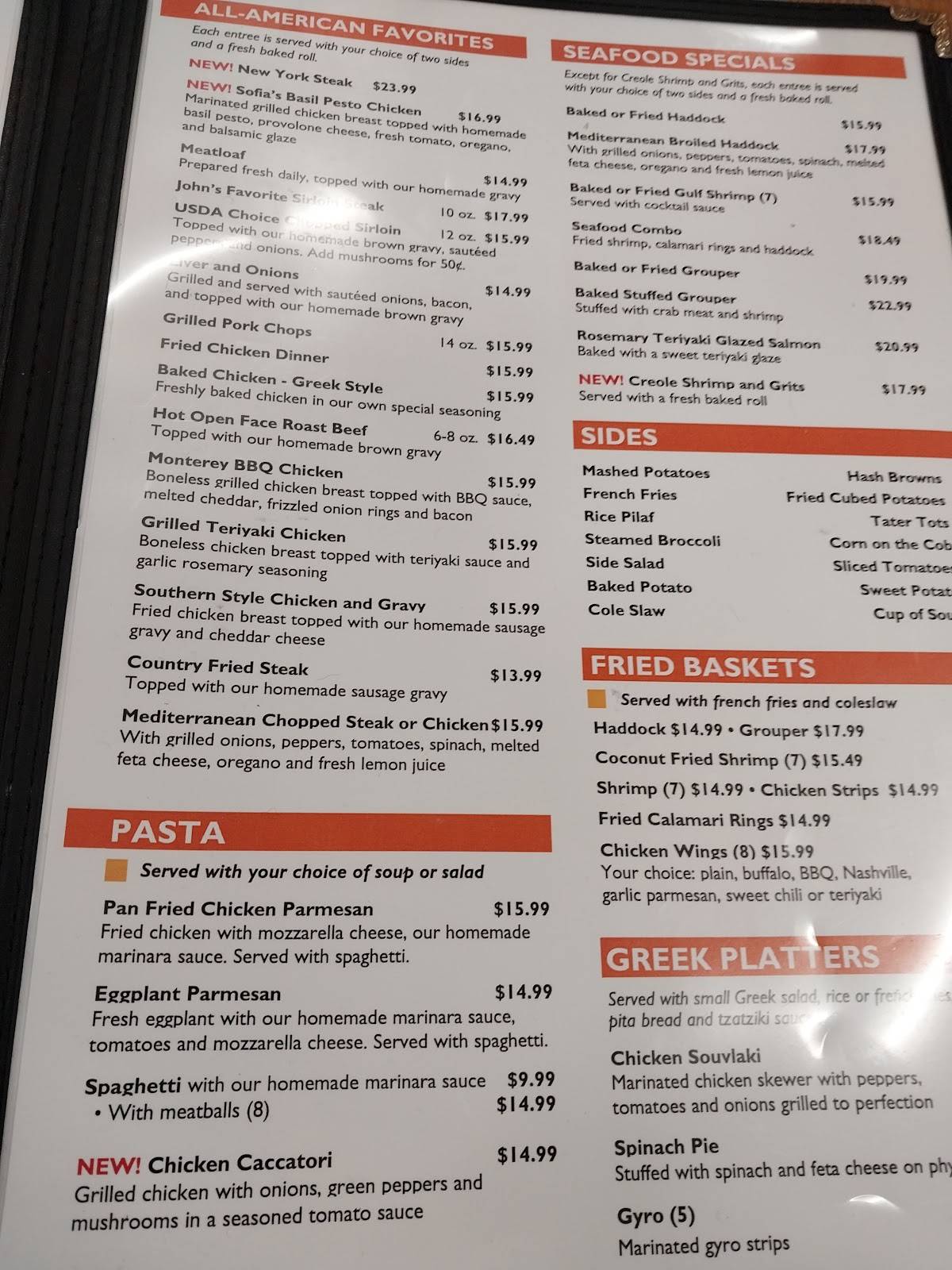 Menu at Sunrise Eatery restaurant, Zephyrhills, Gall Blvd