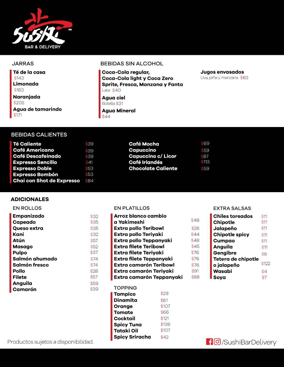Carta de Sushi Bar & Delivery Justo Sierra, Mexicali, Calzada Justo ...
