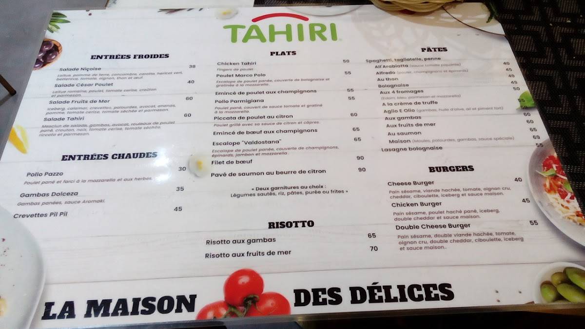 Speisekarte von Restaurant TAHIRI Belvédère, Roches Noires., Casablanca