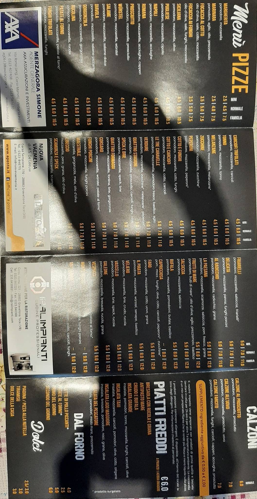 Menu at TAXI PIZZA restaurant, Gravellona Toce