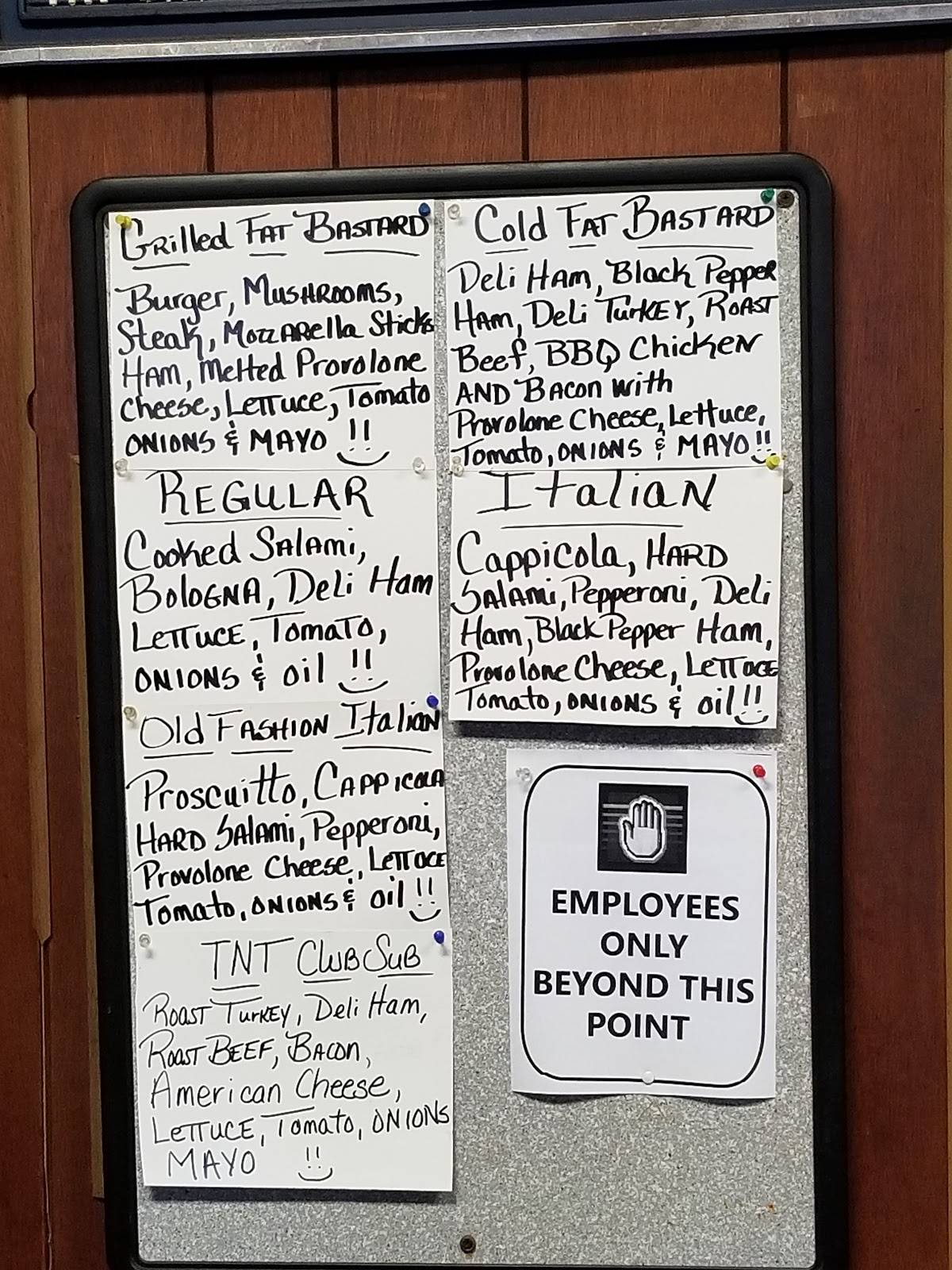 Menu at TNT Deli restaurant, Saint Clair