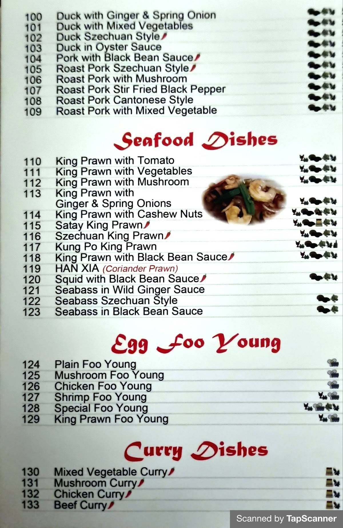Menu at Tang's restaurant, Chatham