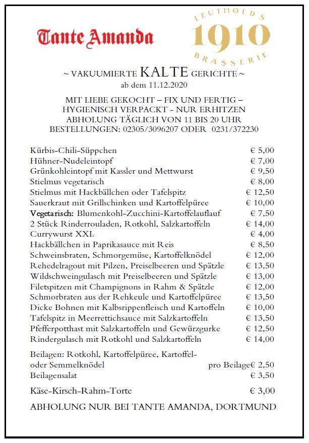Speisekarte von Tante Amanda restaurant, Dortmund