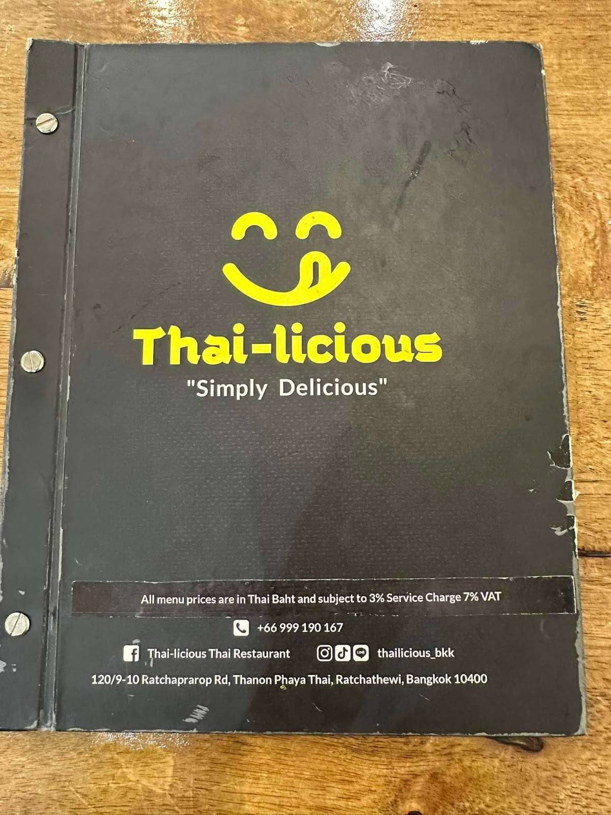 Menu at Thailicious Thai Restaurant, Bangkok