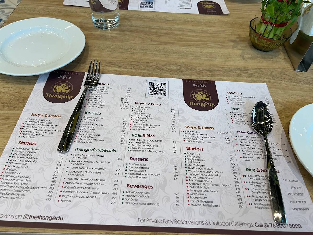 Menu at Thangedu, Rai Durg