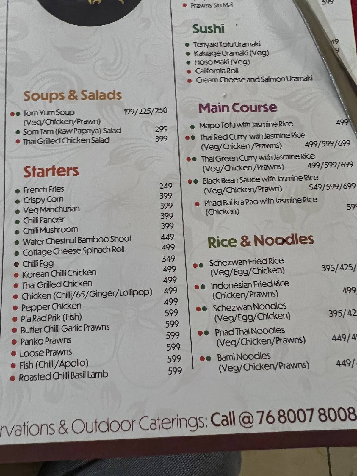 Menu at Thangedu, Rai Durg