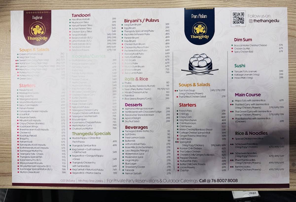 Menu at Thangedu, Rai Durg
