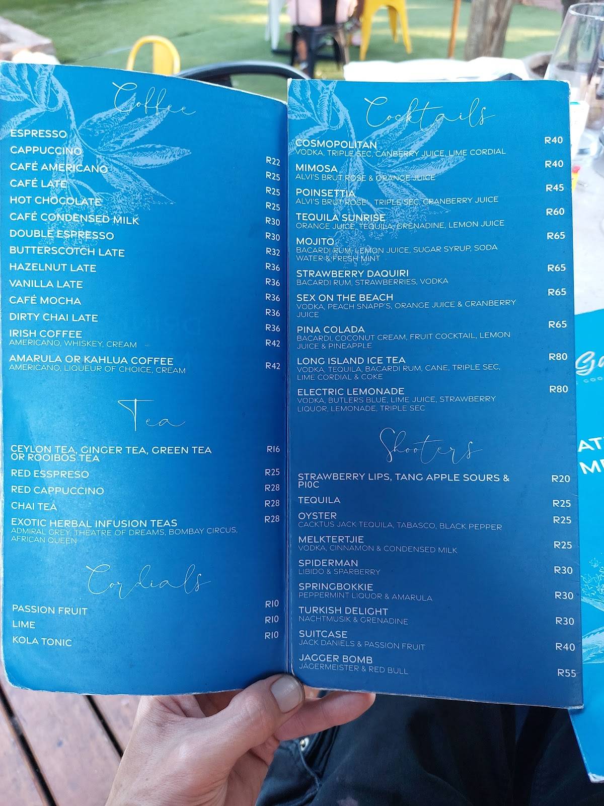 Menu at The Blue Gate restaurant, Nelspruit