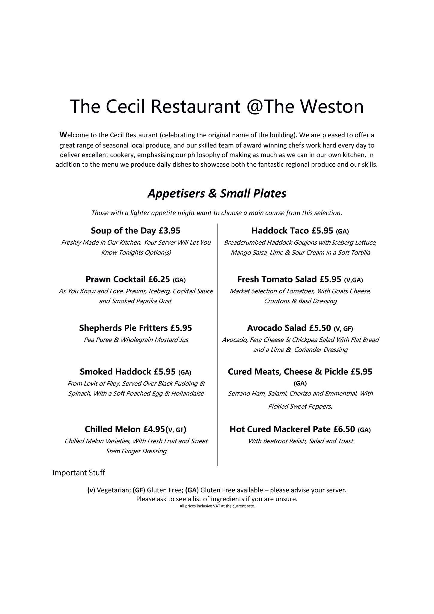 Menu at The Cecil Restaurant, Scarborough
