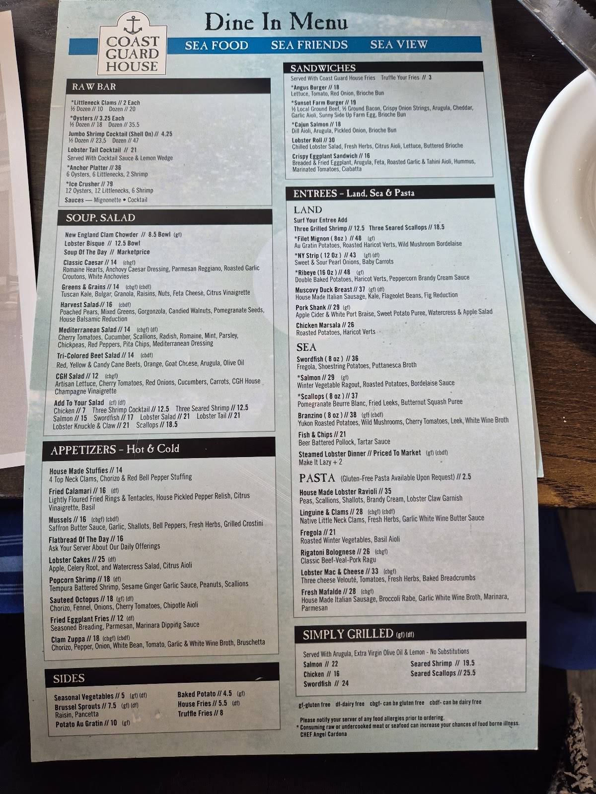 Menu at The Coast Guard House Restaurant, Narragansett