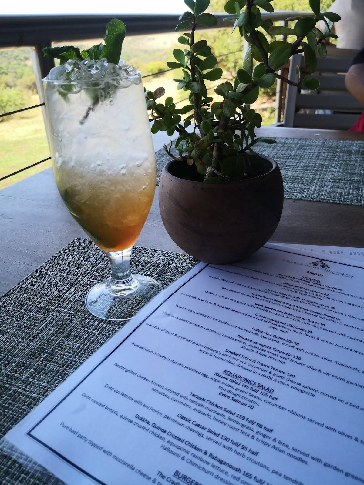 Menu at The Cradle Restaurant at Cradle Boutique Hotel, Krugersdorp