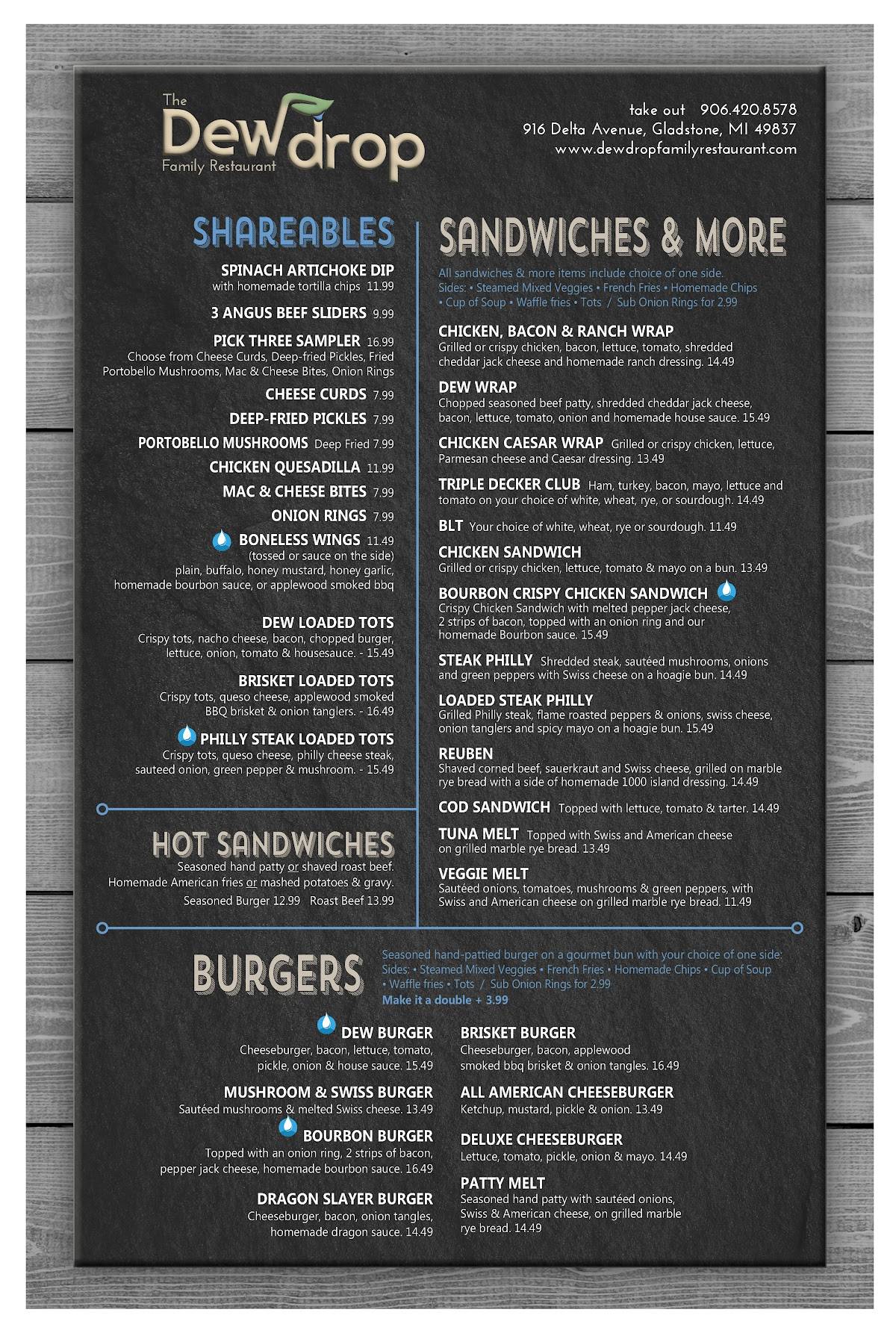 Menu at Dewdrop Family Restaurant, Gladstone