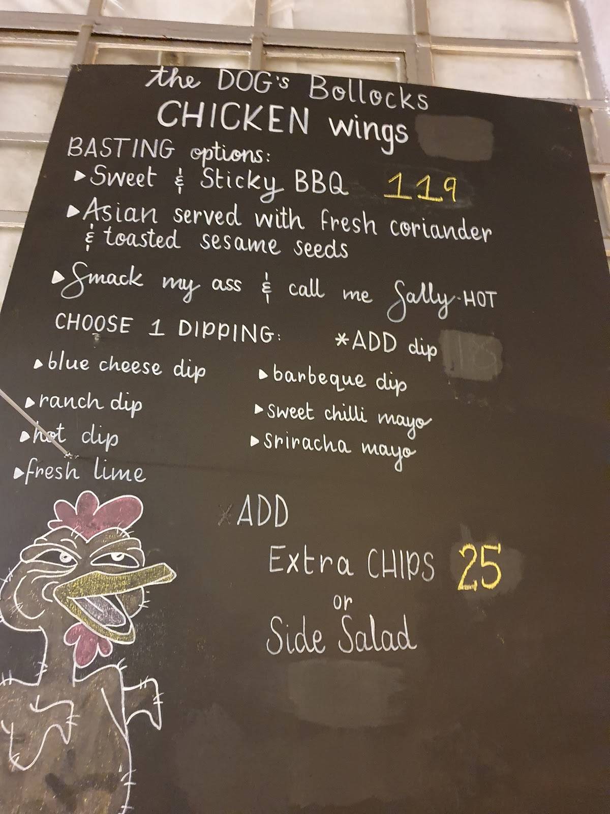 Menu at The Dog's Bollocks at YARD restaurant, Cape Town