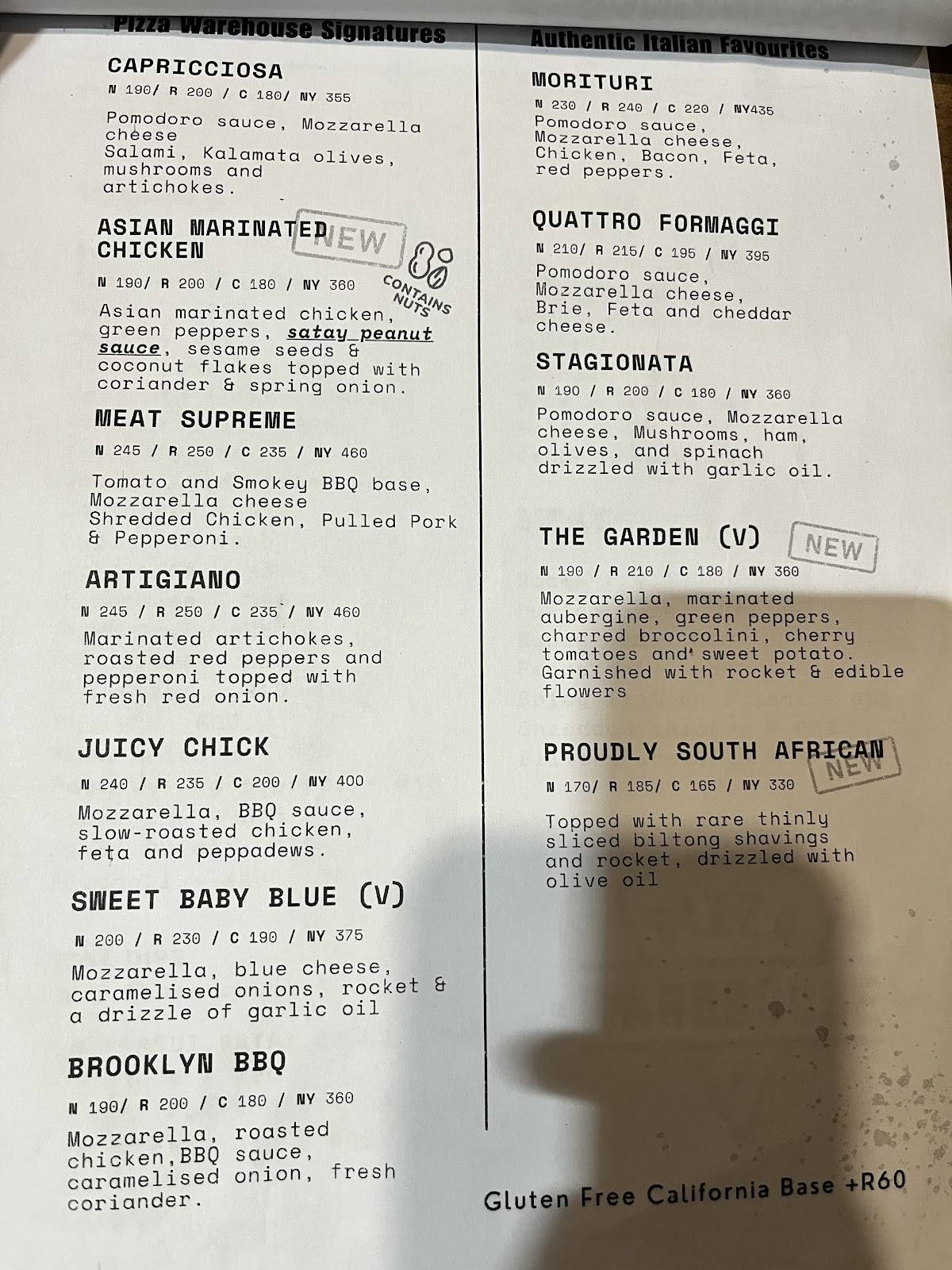 Menu at The Dog's Bollocks at YARD restaurant, Cape Town
