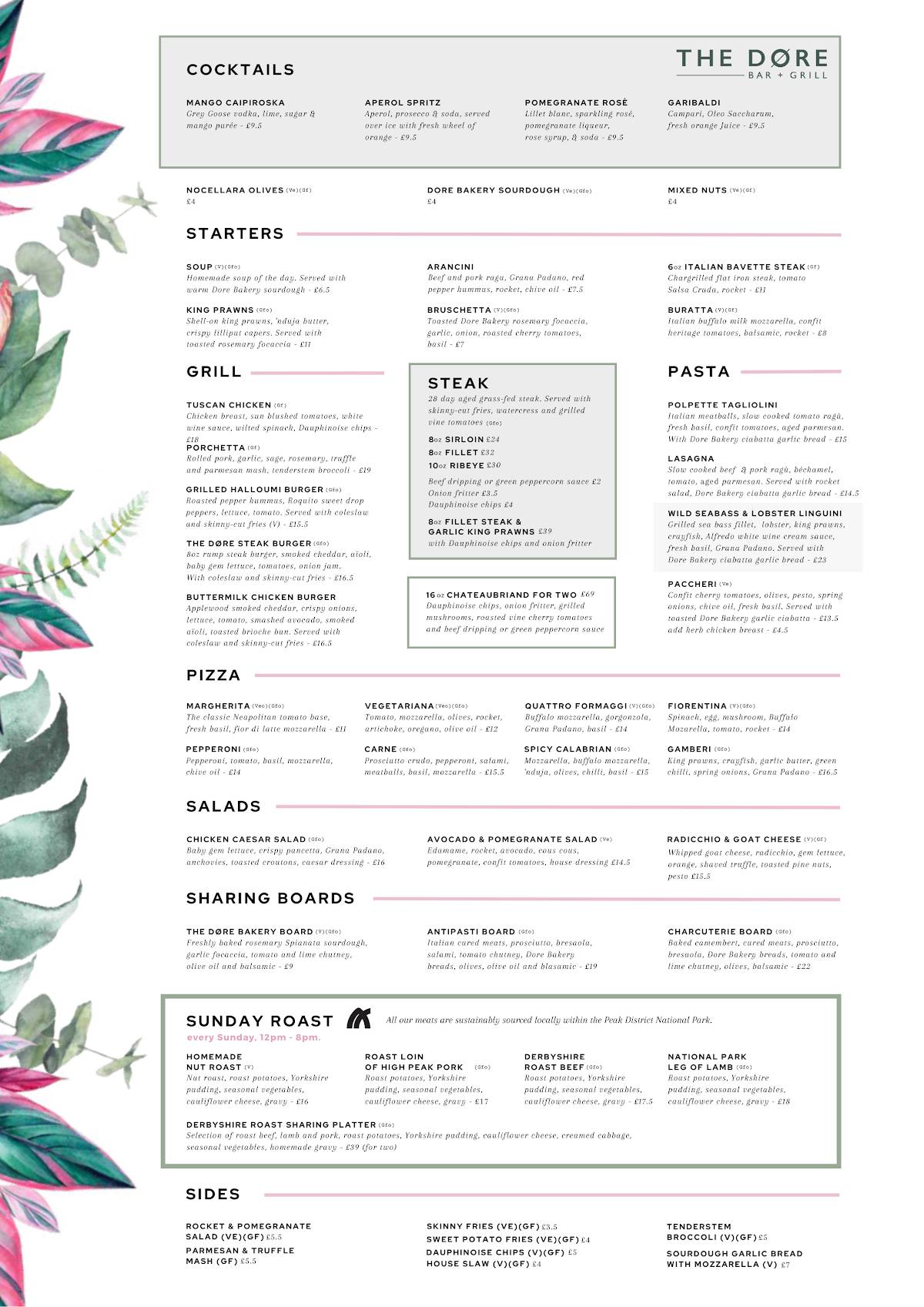 Menu at The Dore Bar & Grill, Sheffield