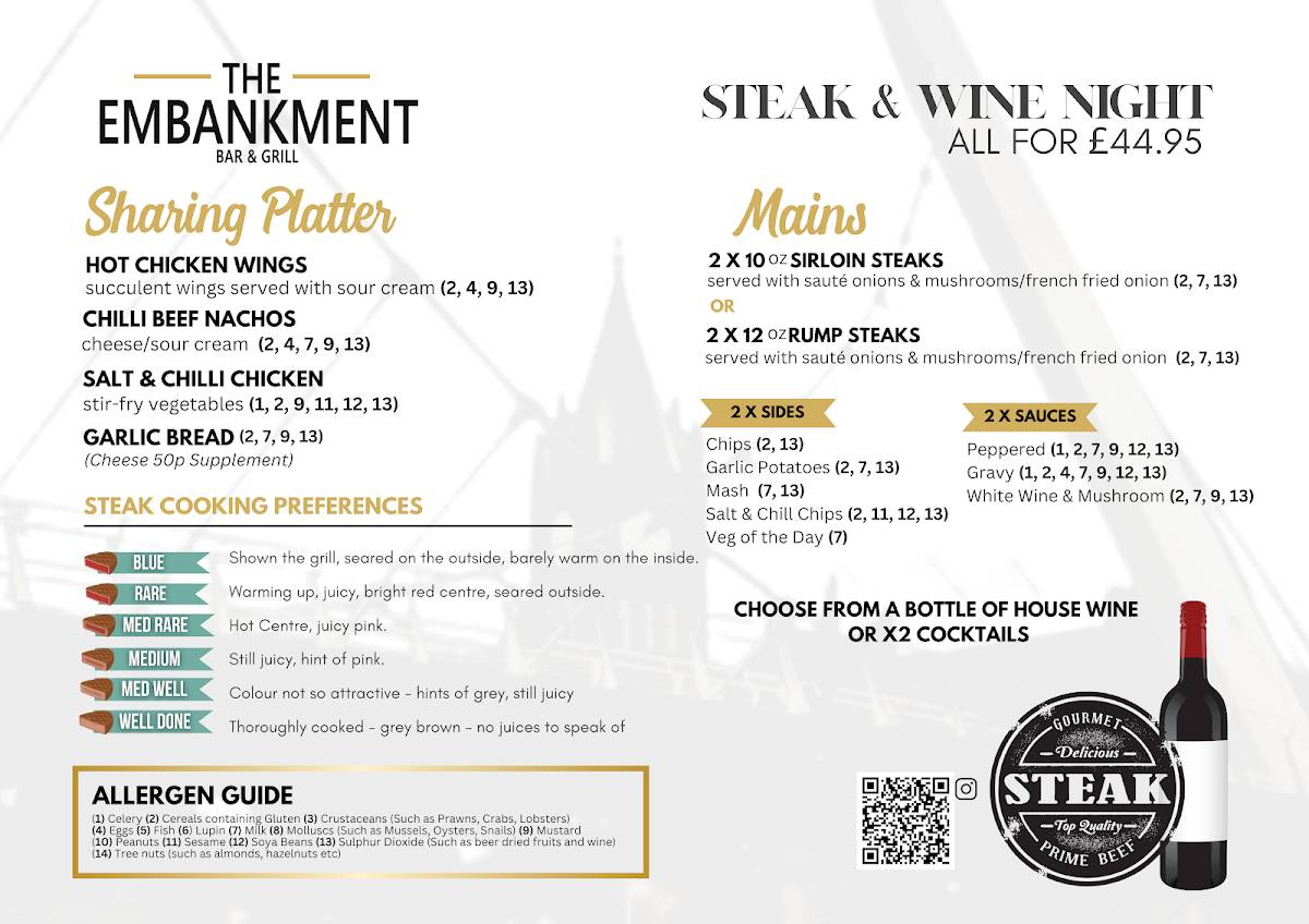 Menu at The Embankment Bar & Grill, Londonderry
