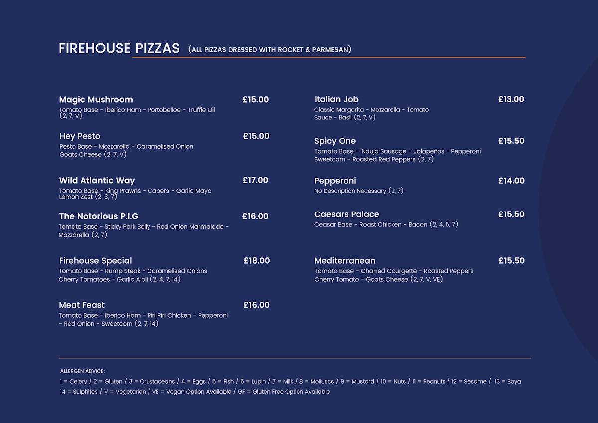 Menu at The Firehouse restaurant, Enniskillen