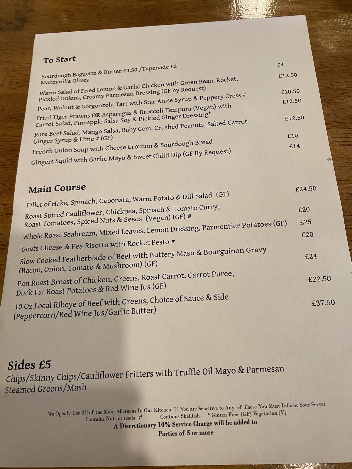 Menu at The Ginger Bistro restaurant, Belfast