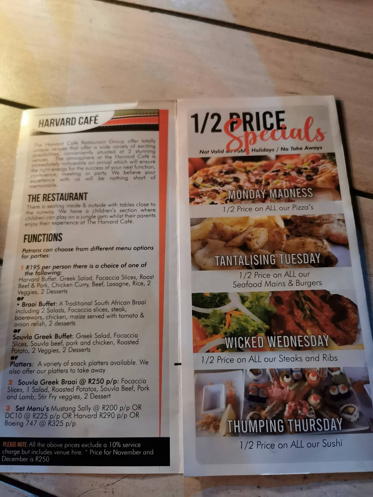 Menu at The Harvard Cafe Rand Airport, Germiston, Main Terminal Building