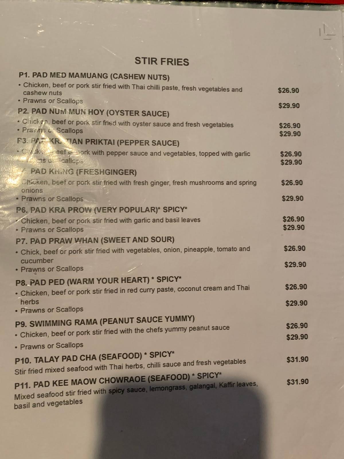Menu at The House of Chang Thai restaurant, Whitianga