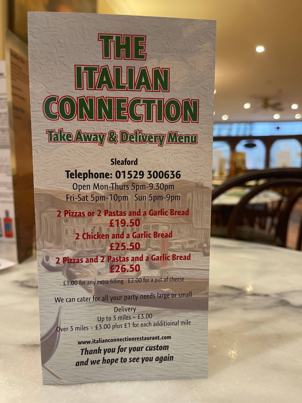 Menu at The Italian Connection II restaurant, Sleaford