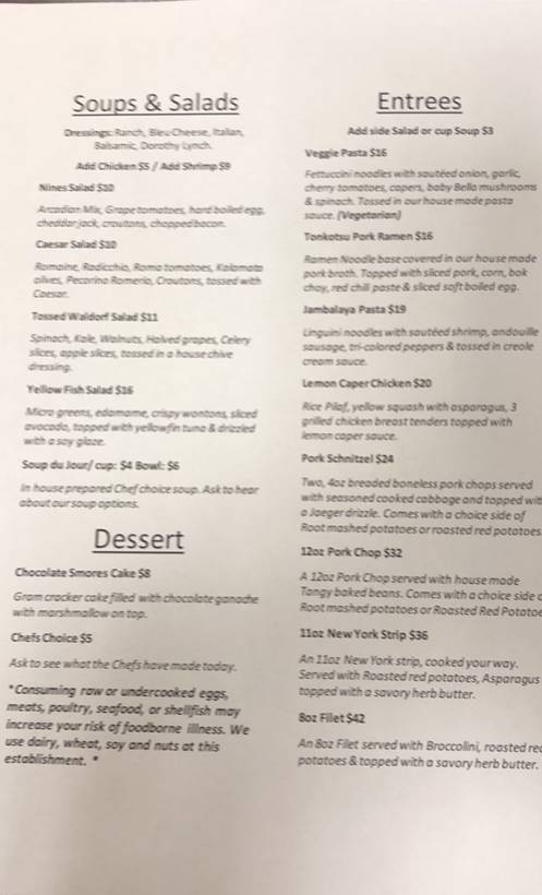 Menu at The La Vista Nines restaurant, La Vista