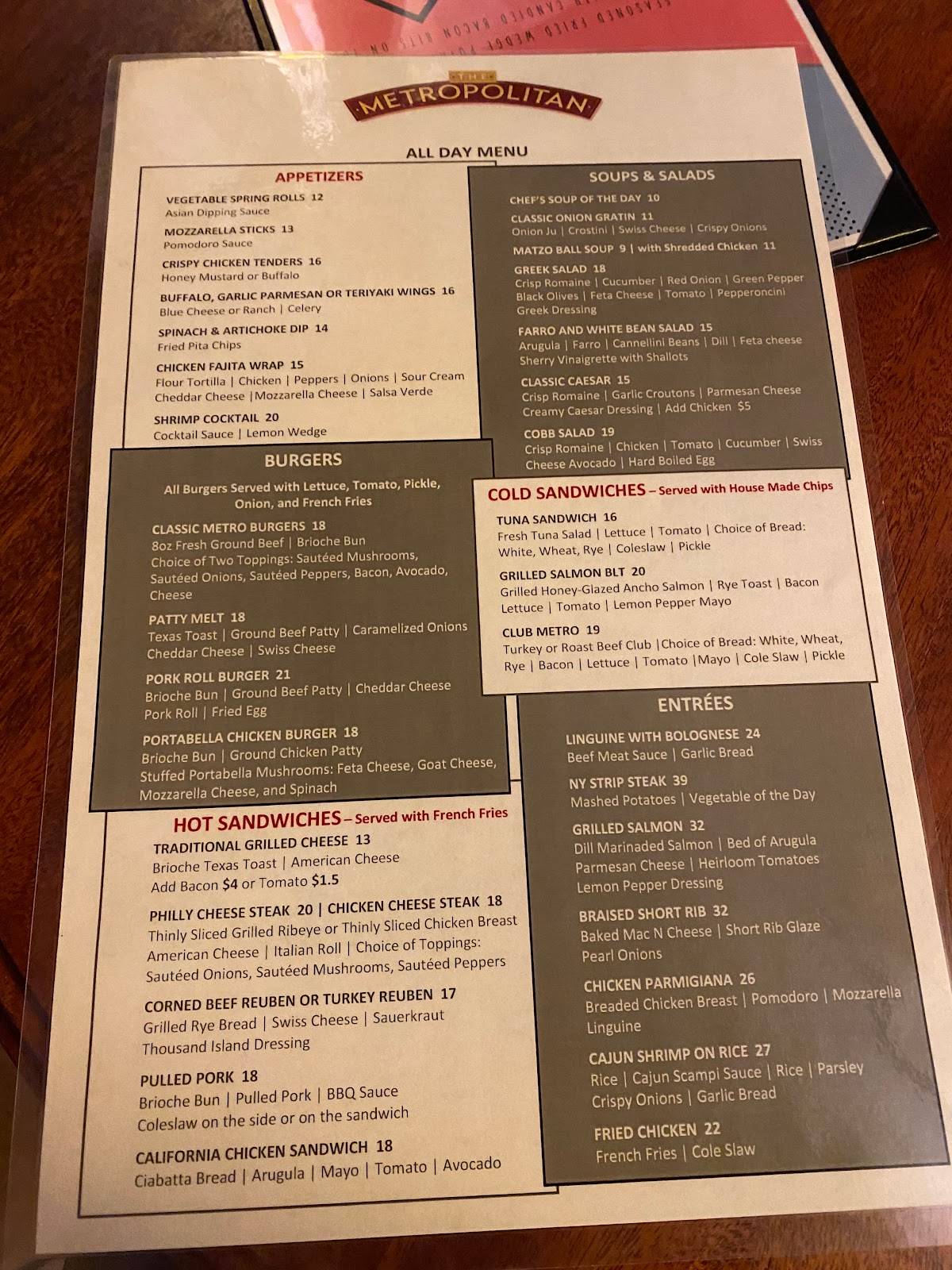 Menu at The Metropolitan restaurant, Atlantic City, Borgata Hotel