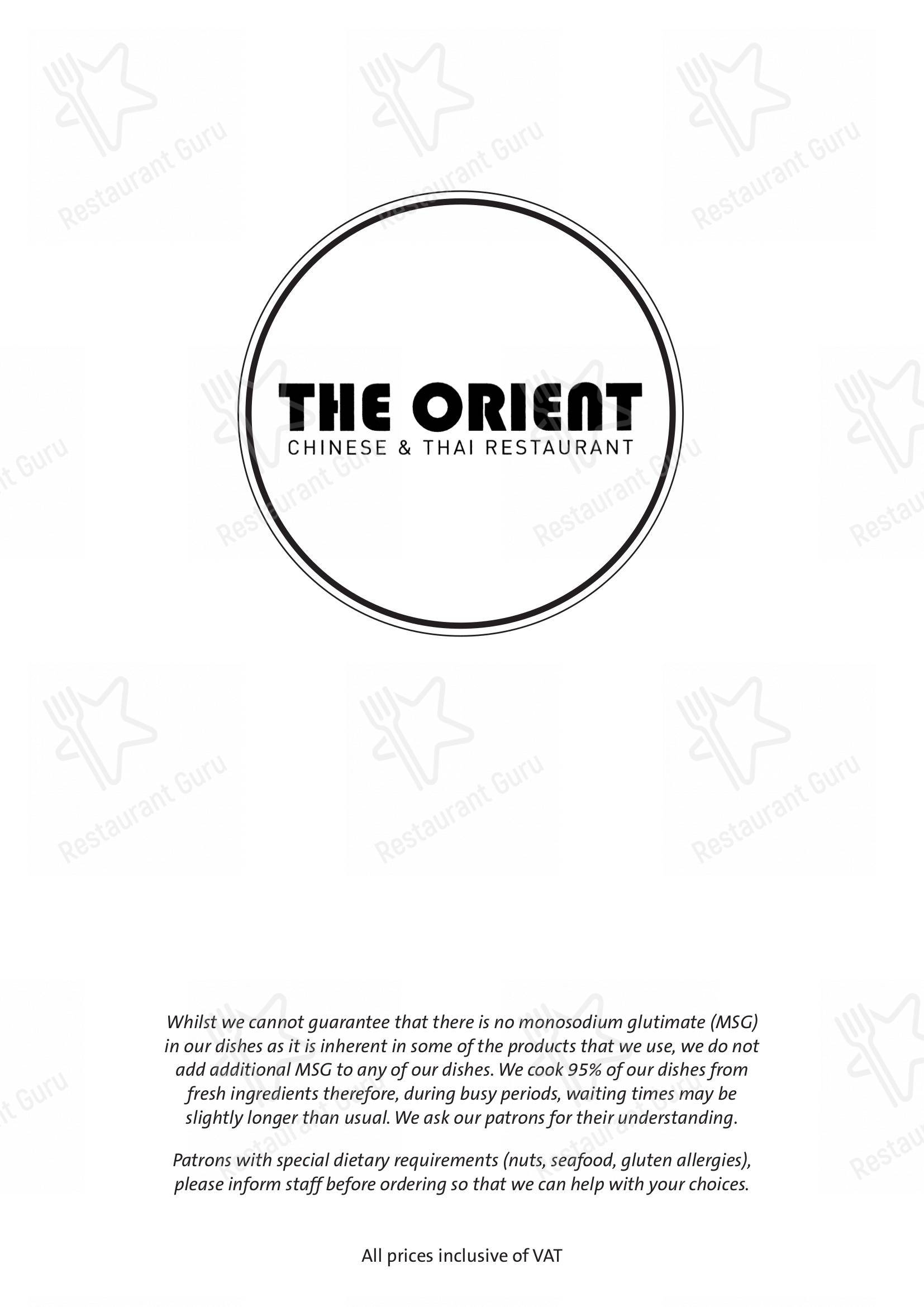 Carta del restaurante The Orient, Sandbach
