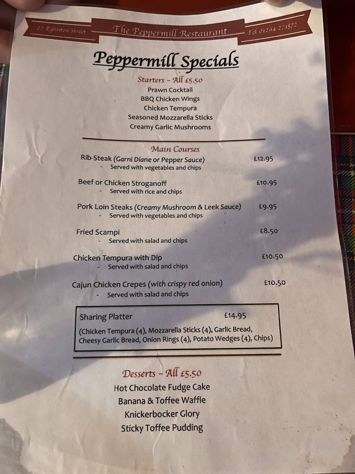 Menu at The Peppermill restaurant, Irvine