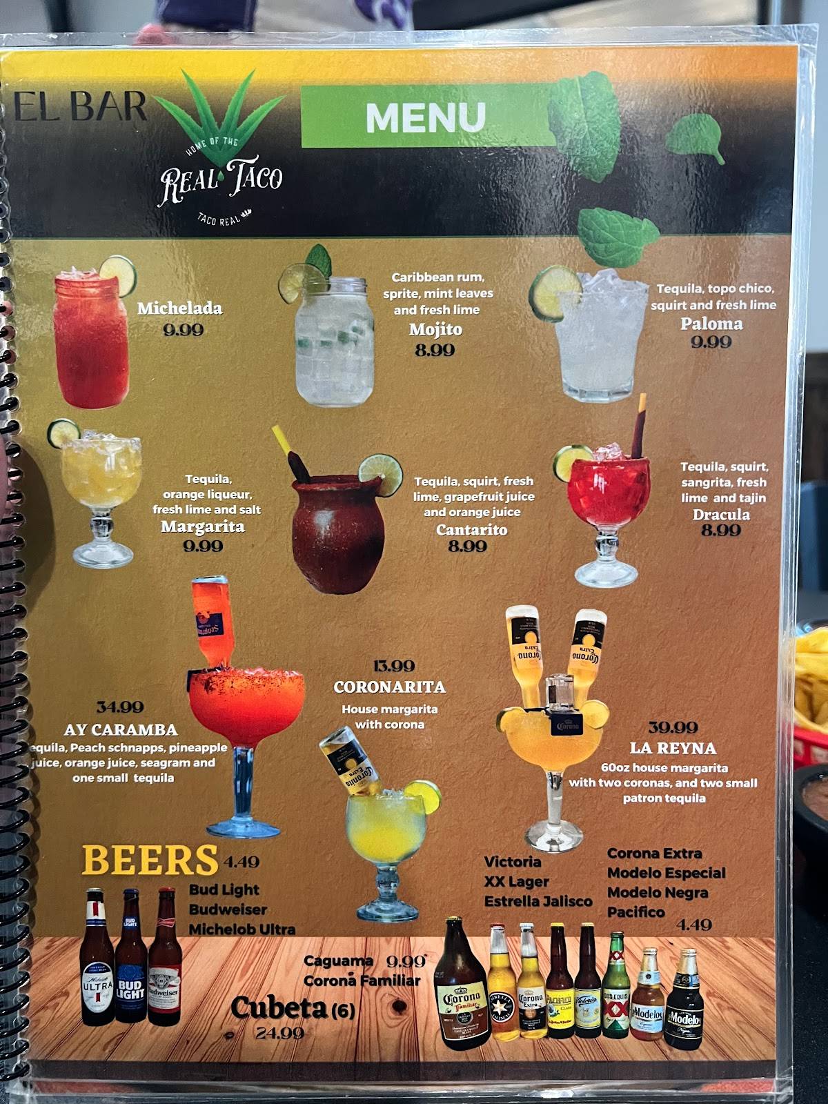 Menu at The Real Taco restaurant, Glenpool