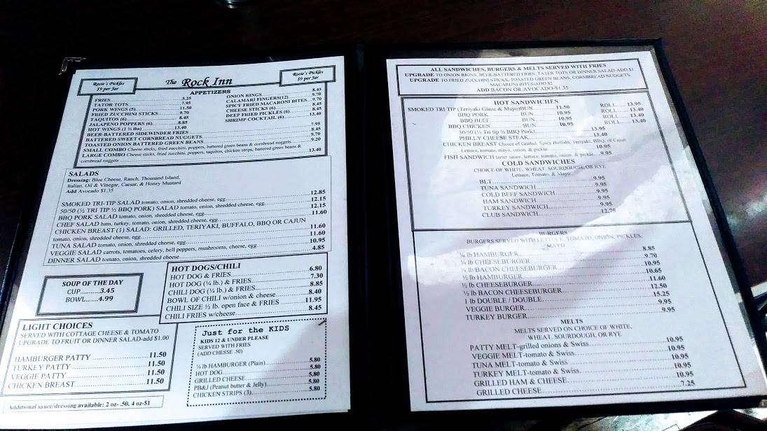 Menu at The Rock Inn restaurant, Lake Hughes