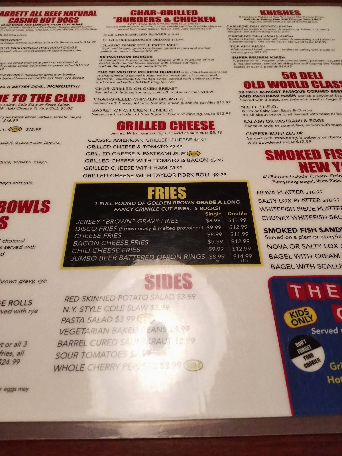 Menu at The Route 58 Deli restaurant, Virginia Beach