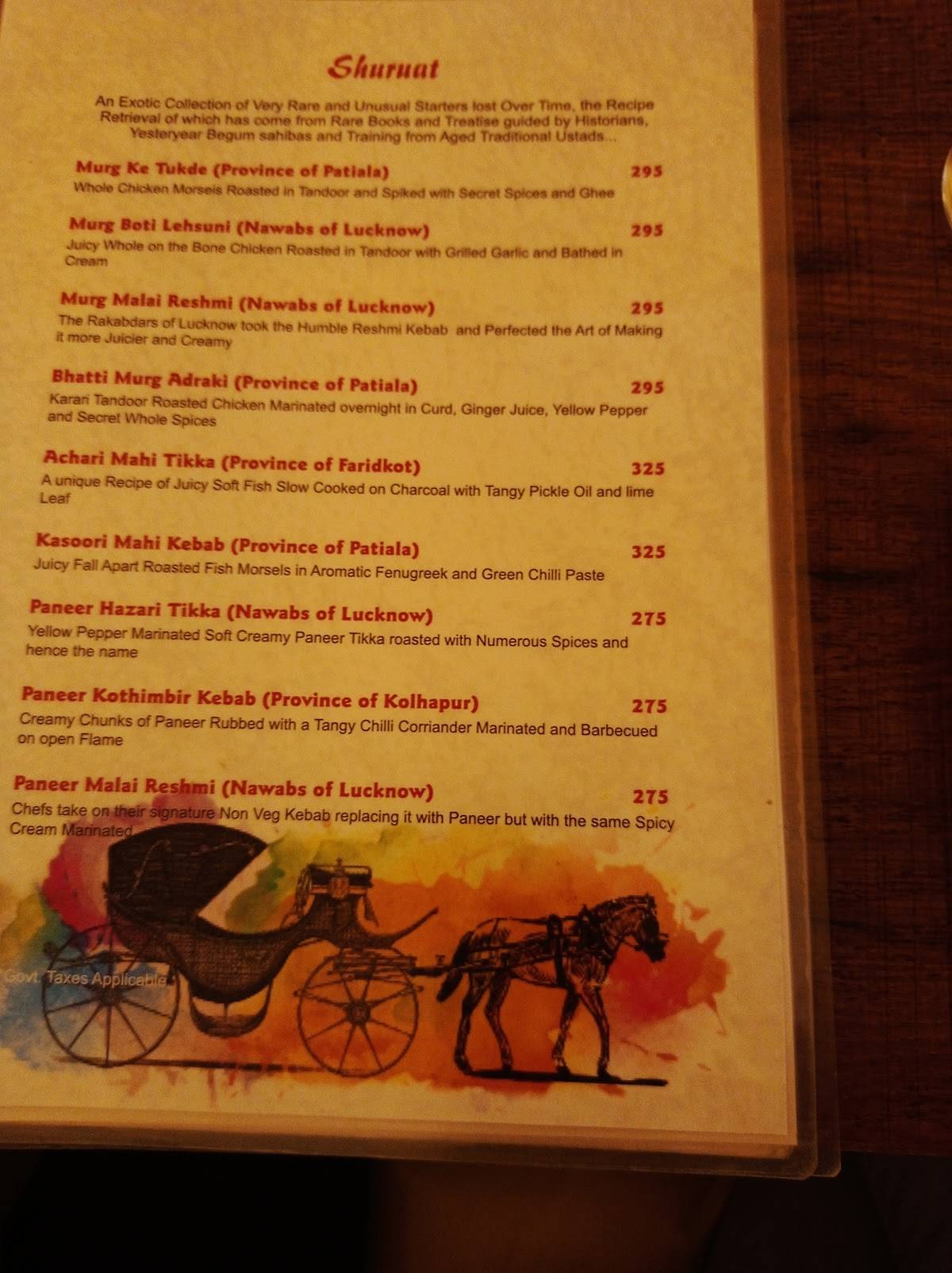 Menu at The Saffron Tree, Kolkata