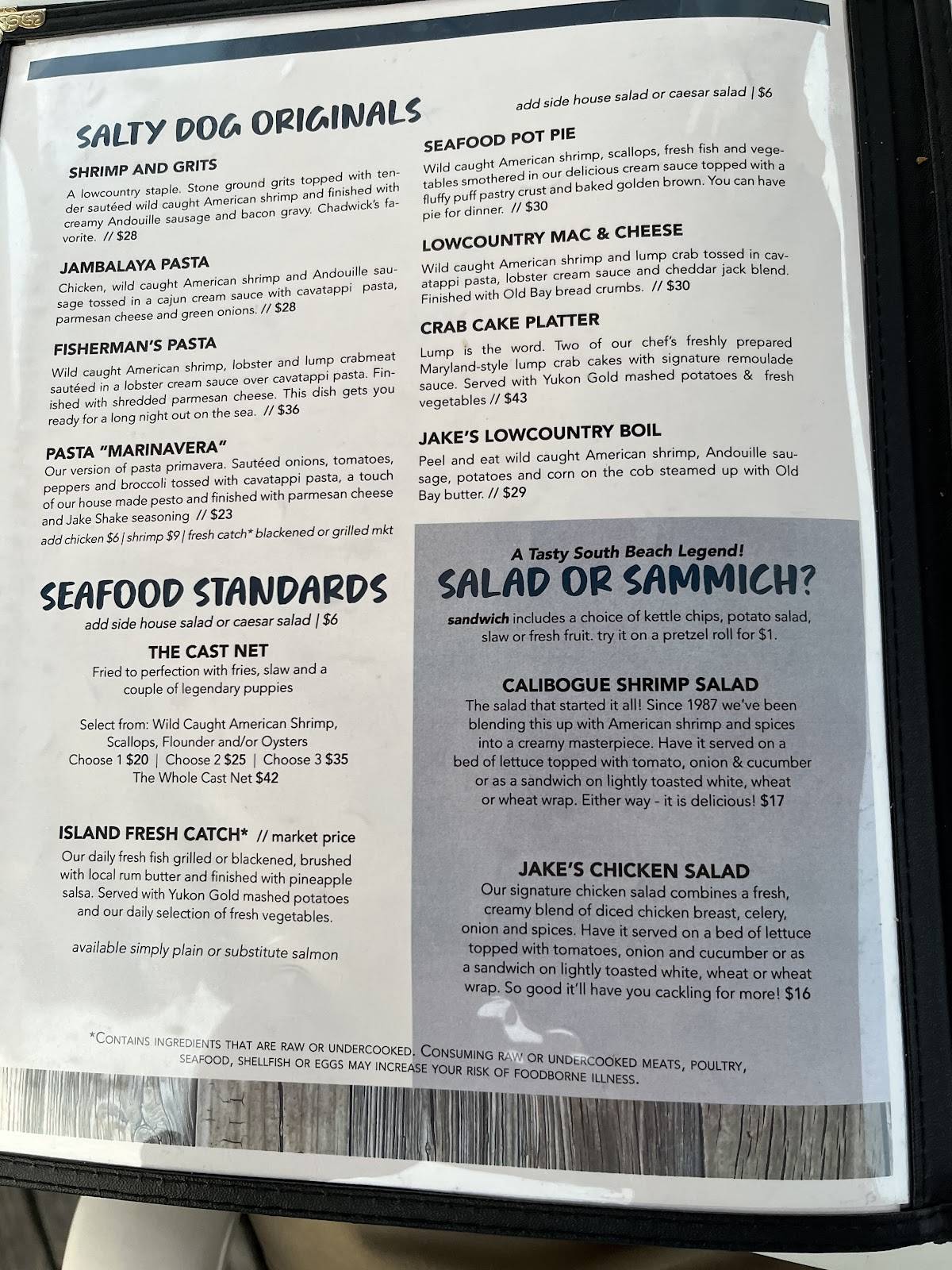 Menu at The Salty Dog Cafe, Hilton Head Island, 232 S Sea Pines Dr