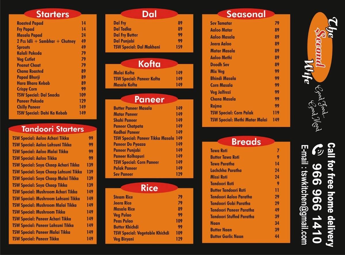 Menu at The Second Wife, Indore, 4/1 Radhika Kunj