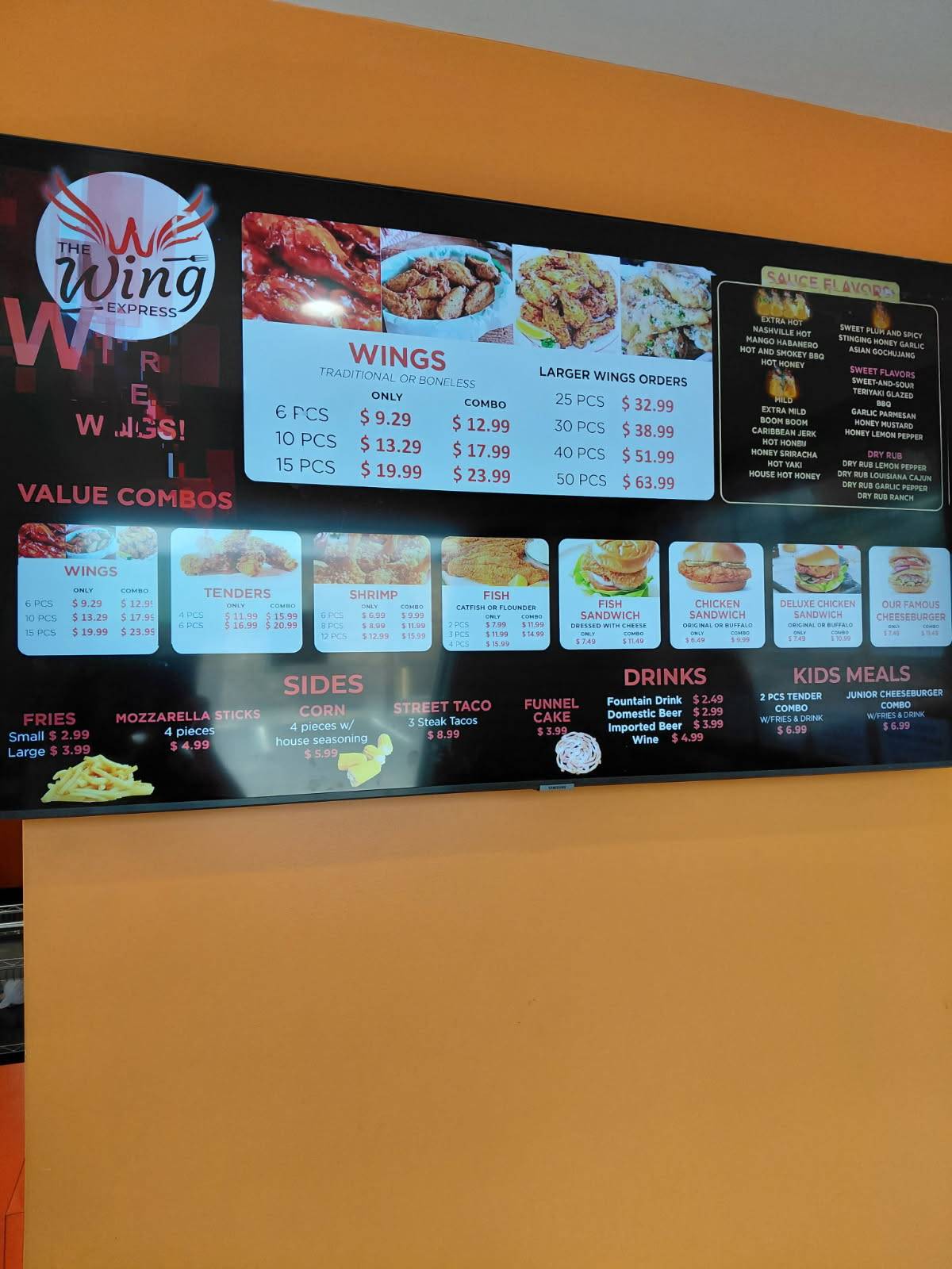 Menu at The Wing Express restaurant, Mullins