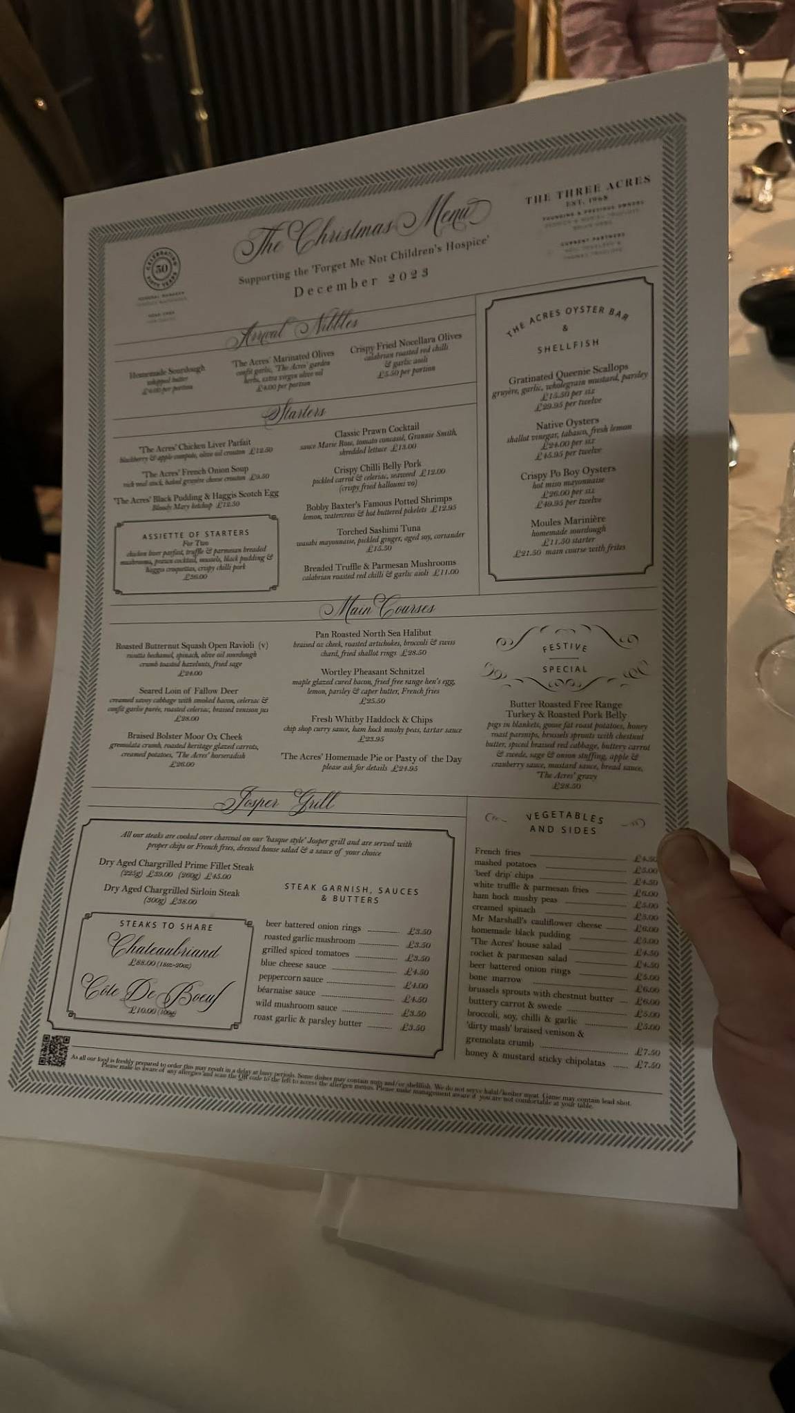 Menu at Three Acres Inn & Restaurant, Huddersfield, Three Acres Inn