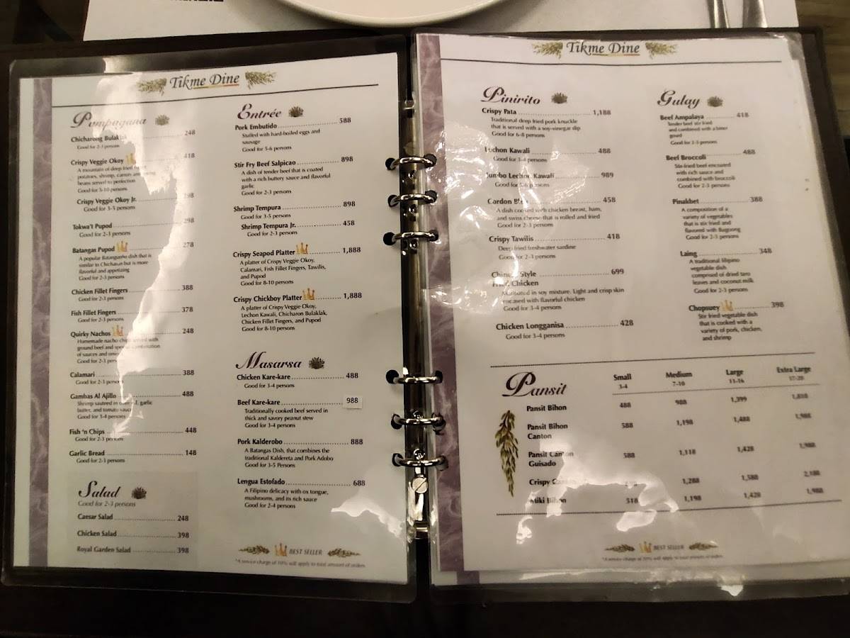 Menu at Tikme Dine restaurant, Quezon City